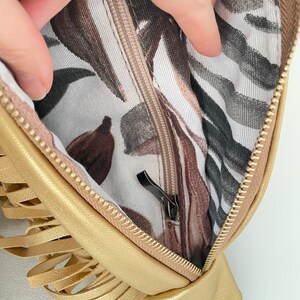 Gold Leather Sling Bag Small Metallic Gold Purse Fringe Fanny Pack ...