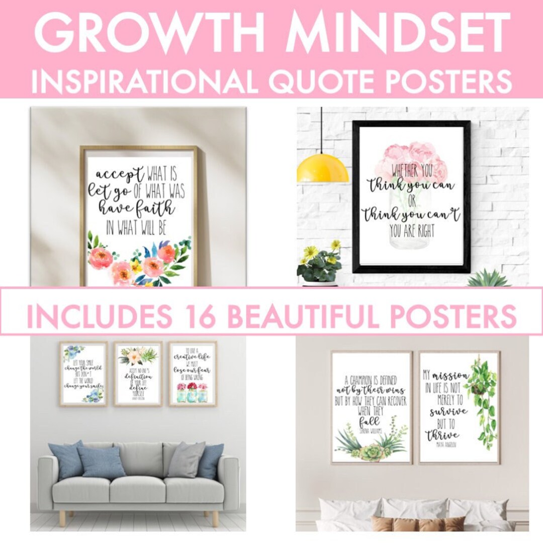 16 Growth Mindset Inspirational Quote Posters: Whimsical Boho Floral ...