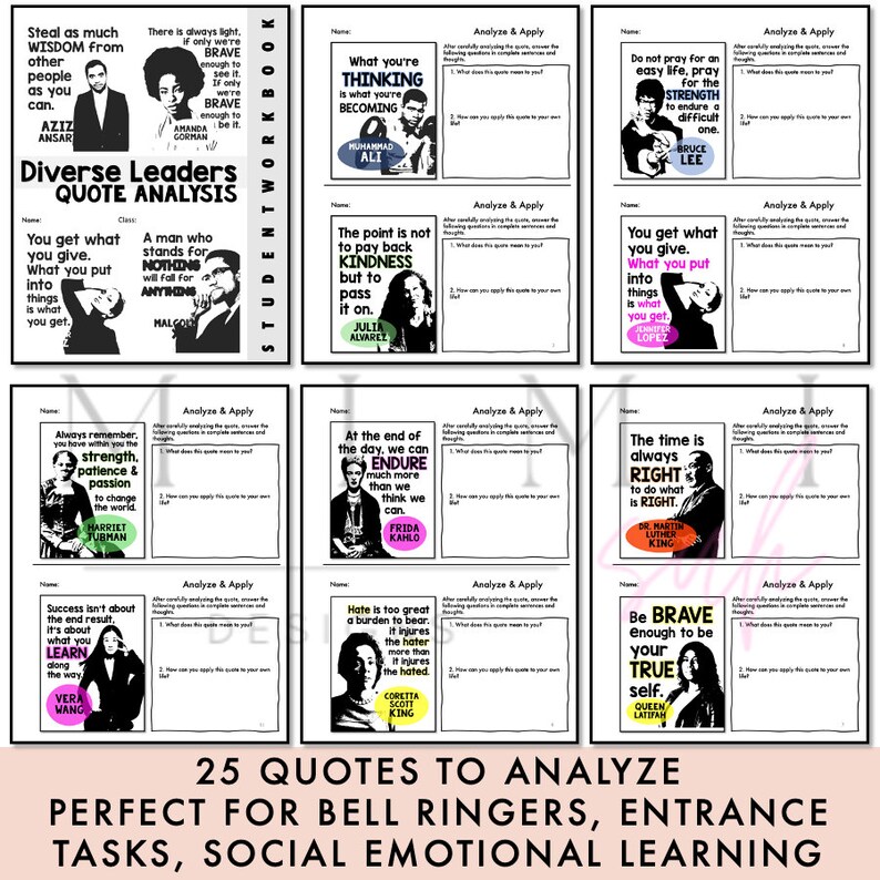 EDITABLE and PRINTABLE Inspirational Quote Analysis Workbook, Bell ...