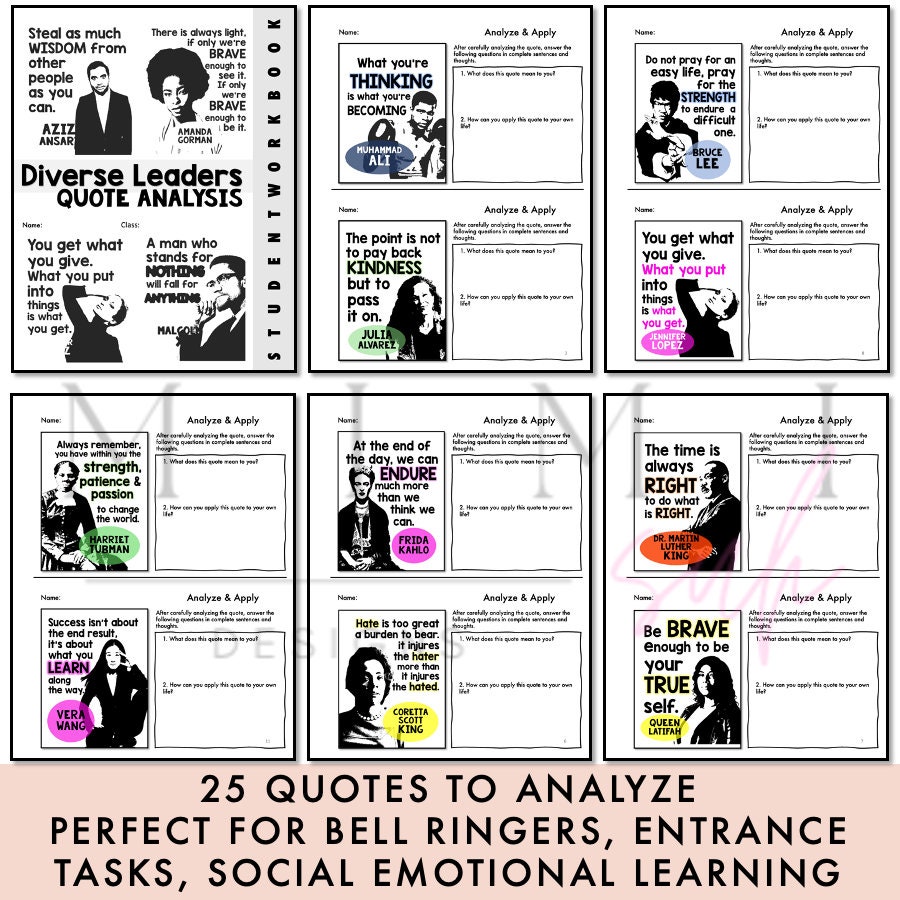 EDITABLE and PRINTABLE Inspirational Quote Analysis Workbook, Bell ...