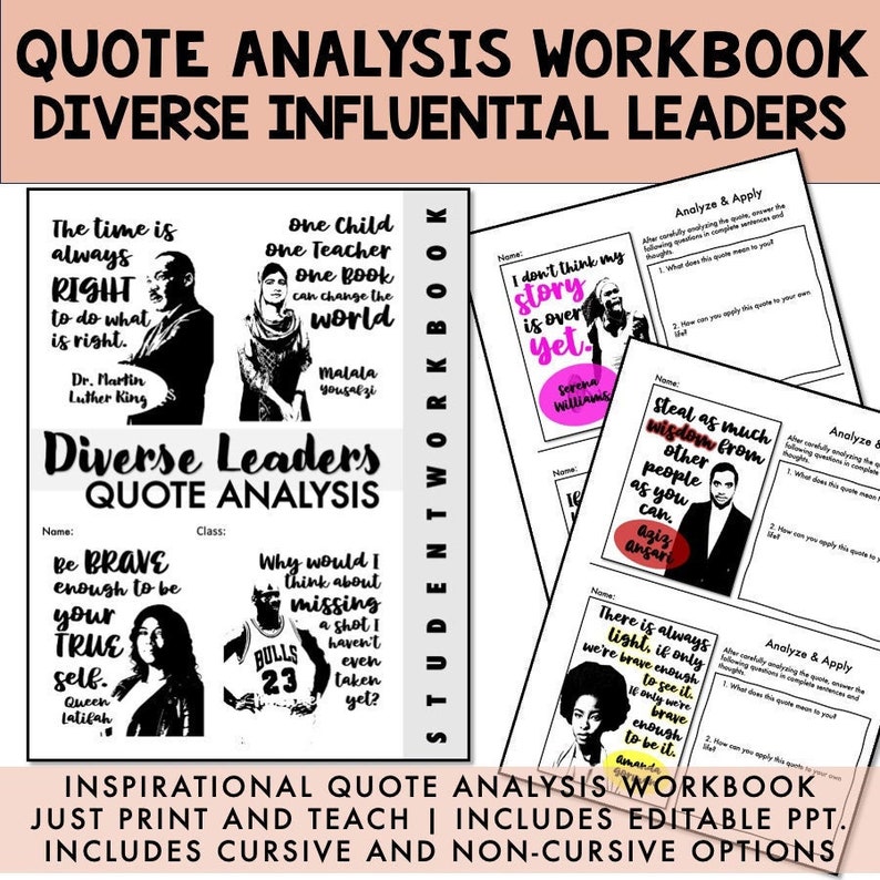 EDITABLE and PRINTABLE Inspirational Quote Analysis Workbook, Bell ...