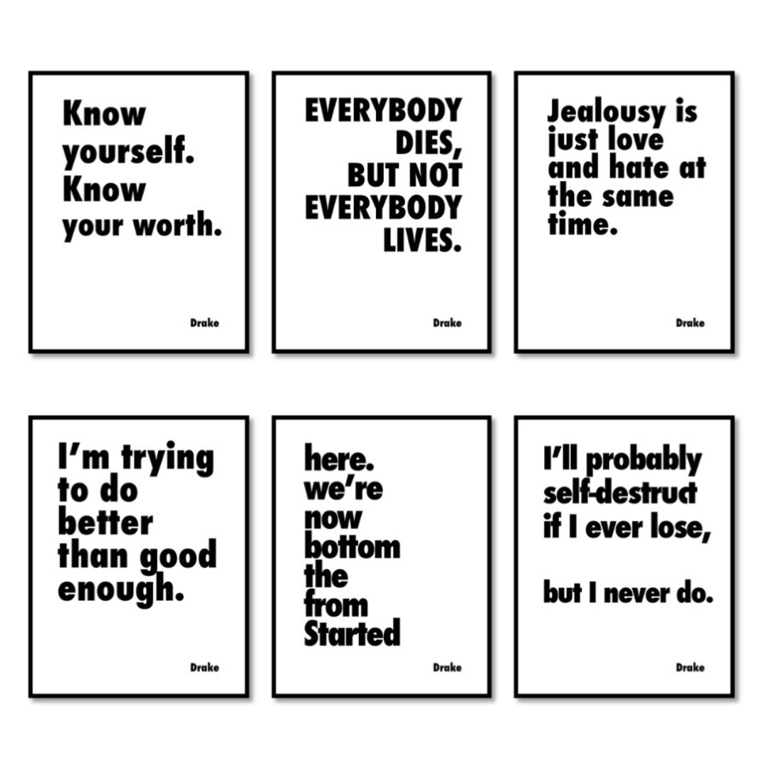 DRAKE Posters, Set of 19 Motivational Hip Hop Song Lyrics Quote Posters ...