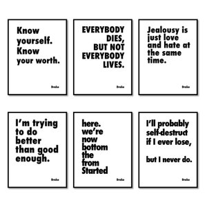 DRAKE Posters, Set of 19 Motivational Hip Hop Song Lyrics Quote Posters ...