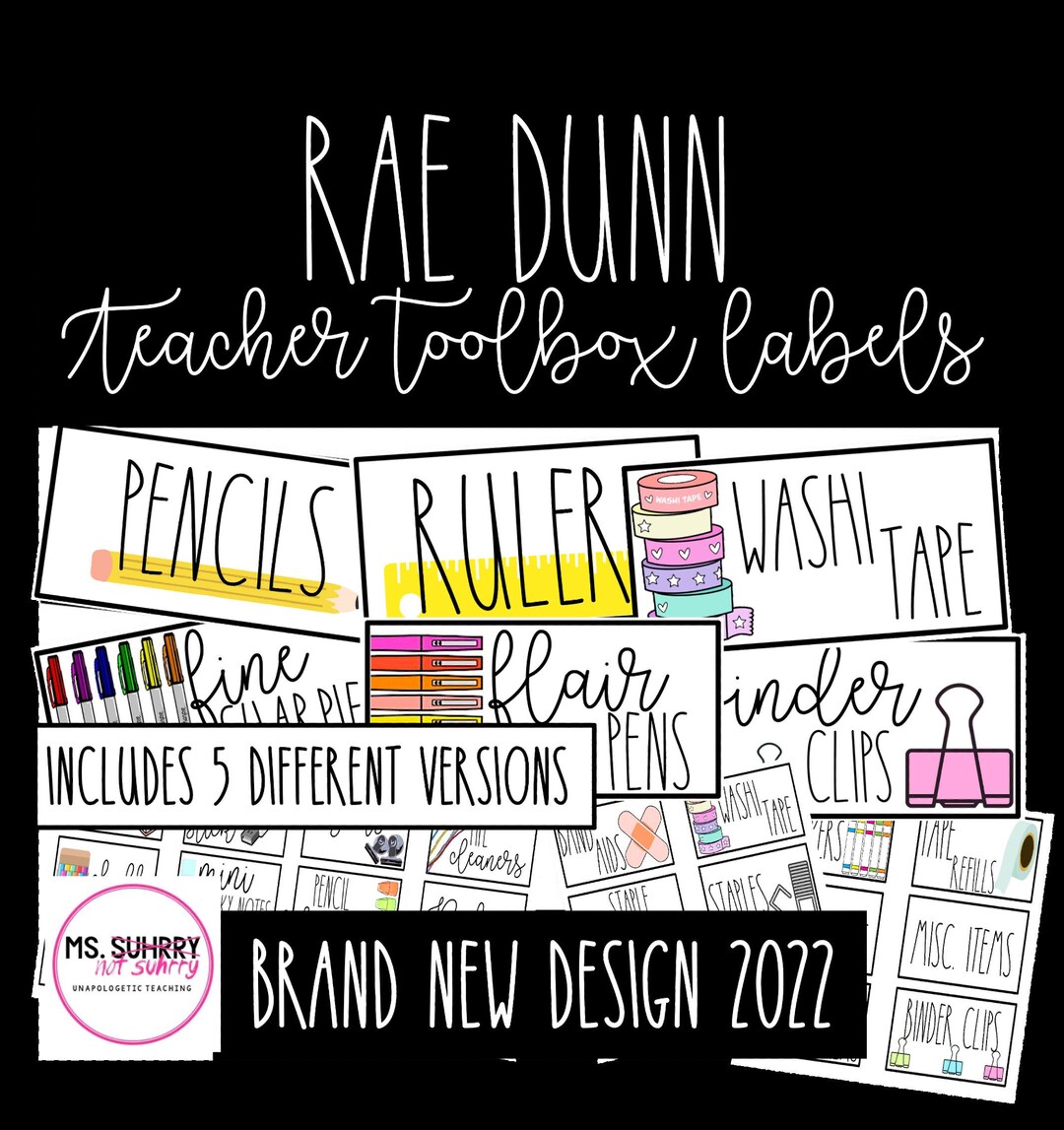4 Versions Rae Dunn Farmhouse Teacher Toolbox Labels for STACK ON ...