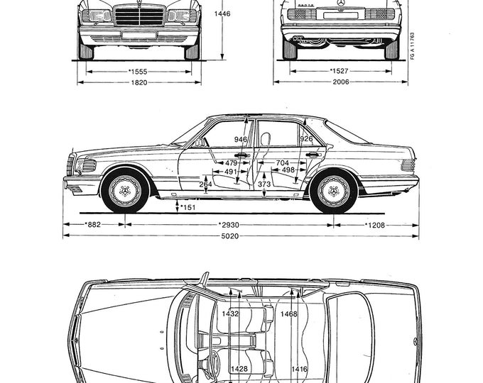 Mercedes-benz Technical Drawing-w126 300 SE - Etsy