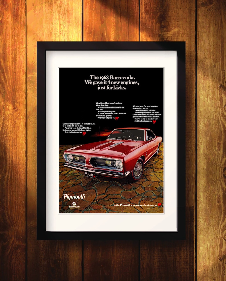 1968 Plymouth Barracuda Print Ad - Restored and Enlarged Reprint - Etsy