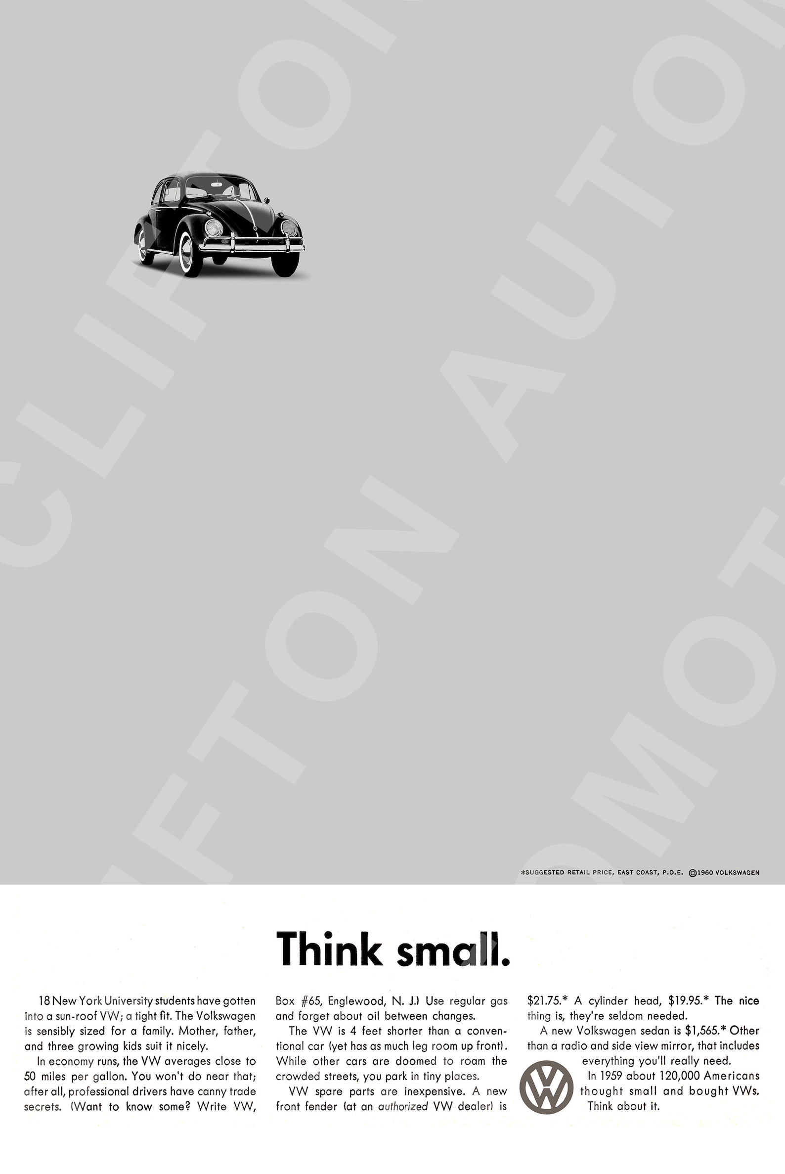 VW Think Small Advertisement - Restored and Remastered - Etsy