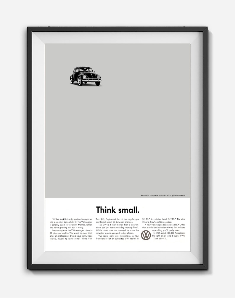 VW Think Small Advertisement - Restored and Remastered - Etsy