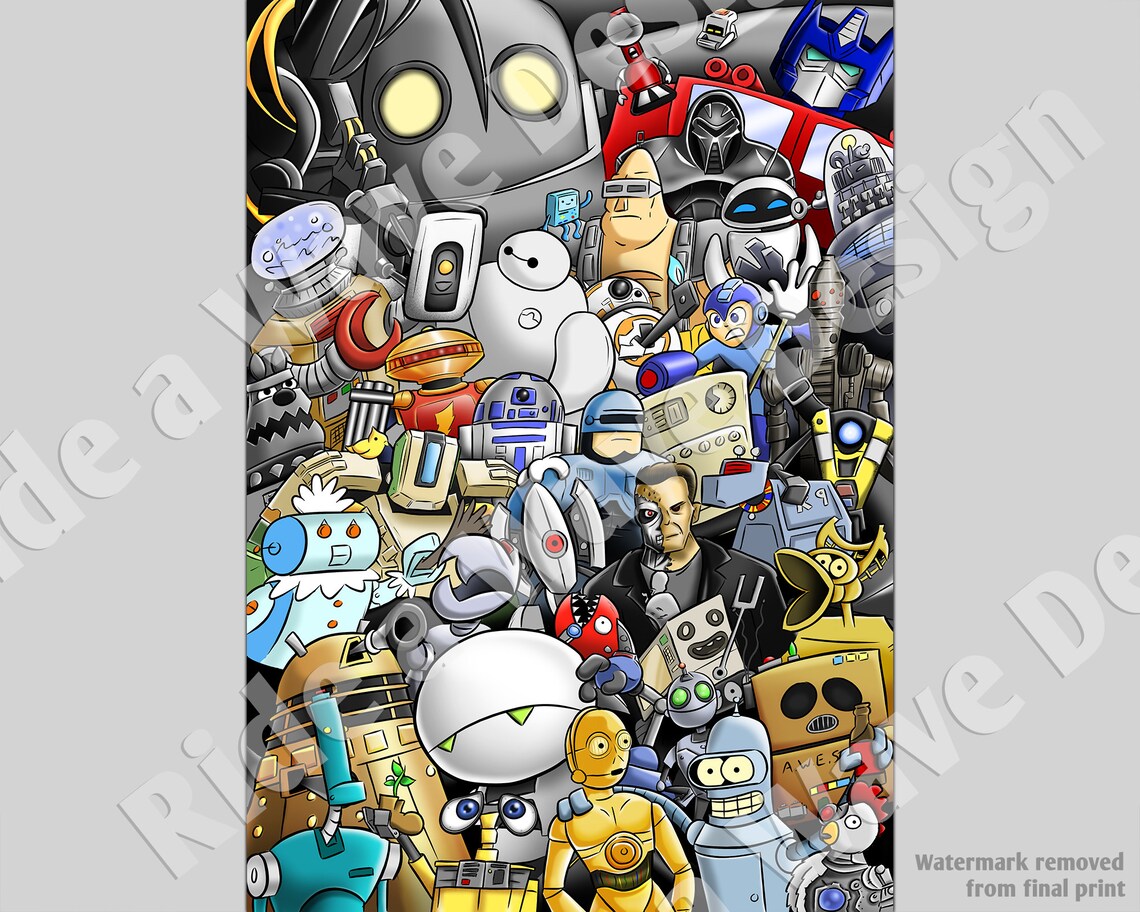 Robots Digital Print Robots Illustration Robots Poster | Etsy