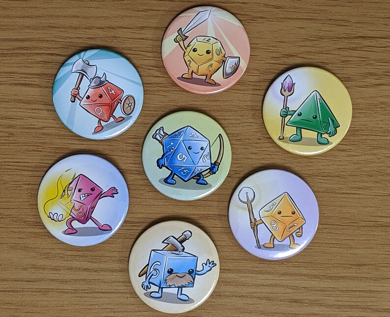 Dice Hero Dnd Pin Badge Pack Set of 7 Dungeons and Dragons - Etsy