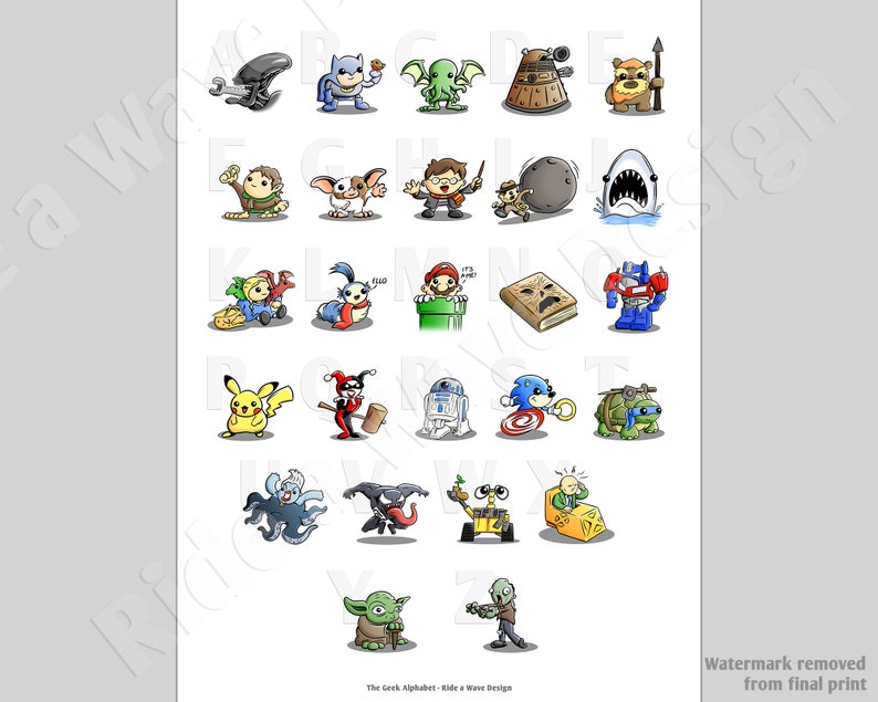 Geek Alphabet Art Print Geeky Nursery Wall Art Alphabet - Etsy