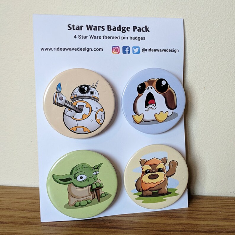 Star Wars Badge Pack, Star Wars Pin Badges, BB-8 Badge, Porg Badge ...
