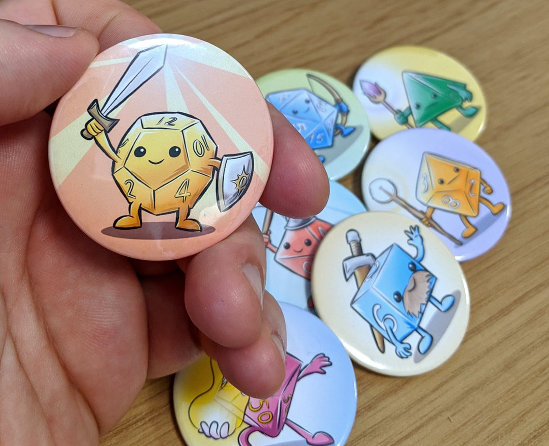 Dice Hero Dnd Pin Badge Pack | Set of 7 Dungeons and Dragons Pin Badges ...