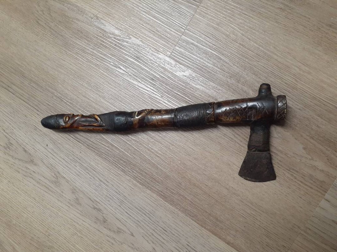 Real Antique Uganda African Carved Wooden Tomahawk Iron Real Heavy ...
