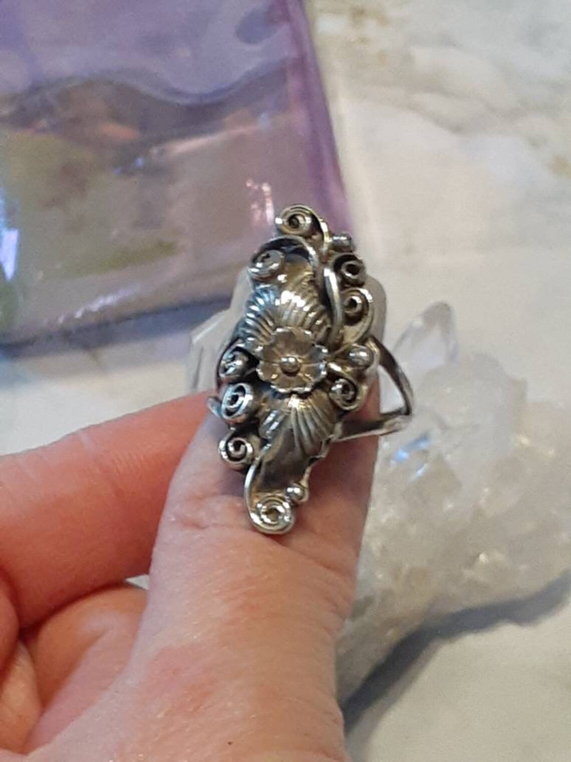 Vintage Sterling Silver Flower Scroll Filigree Design Long - Etsy
