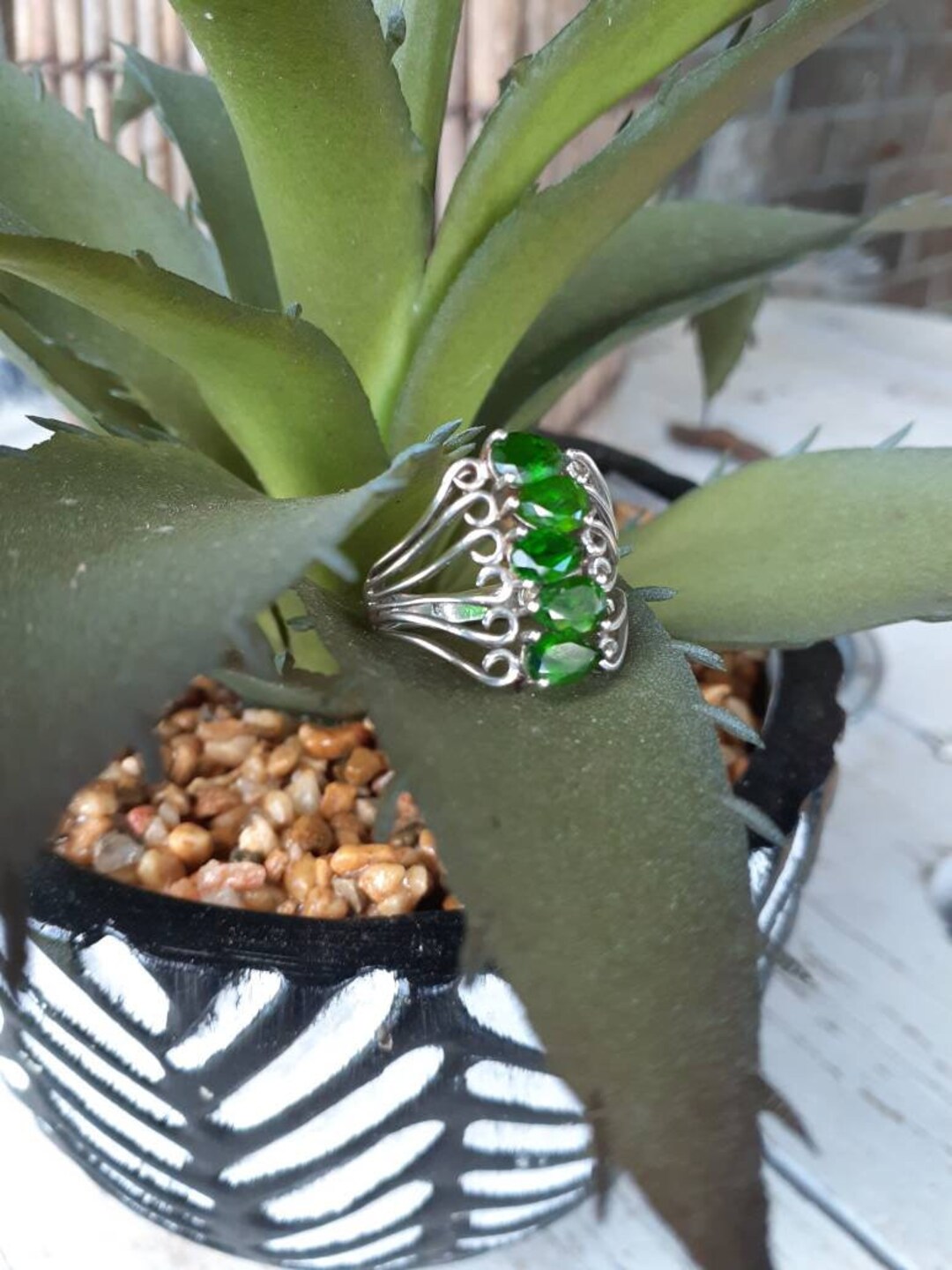 Vintage Chuck Clemency Sterling Silver and Emerald Cluster Ring Antique ...