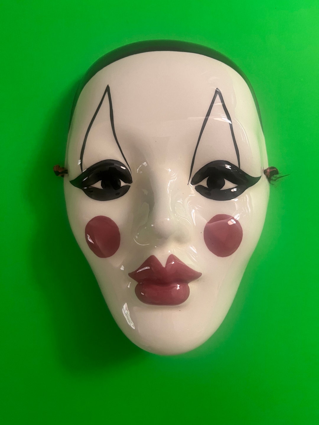 Vintage Porcelian Mask 80s Retro Clown Jester Masquerade Rare Unique ...