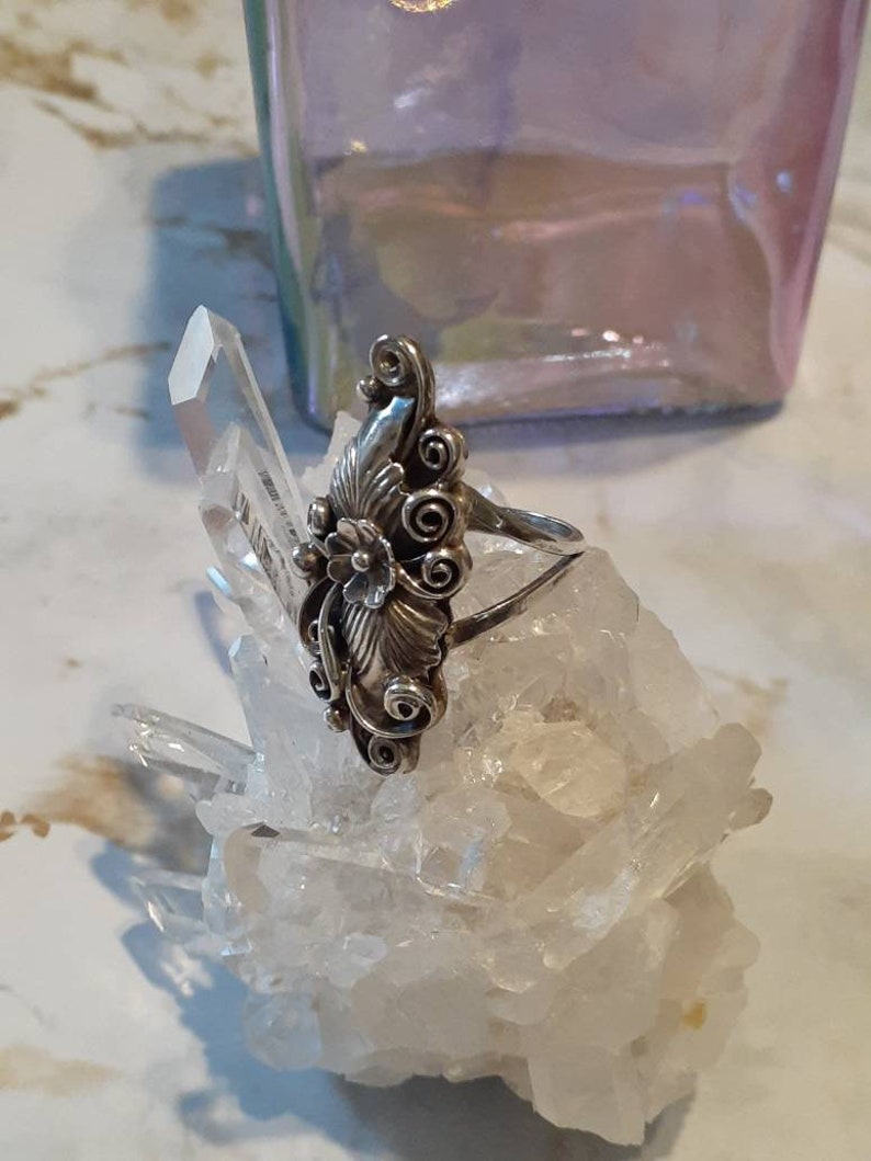 Vintage Sterling Silver Flower Scroll Filigree Design Long - Etsy