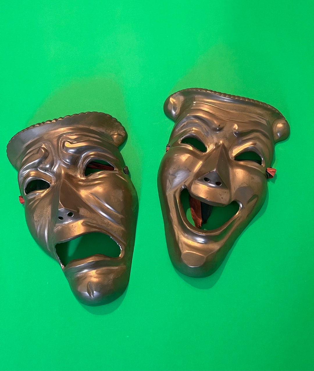Vintage Brass Laugh Now Cry Later Masks: 80s Jester Wall Decor Friends ...