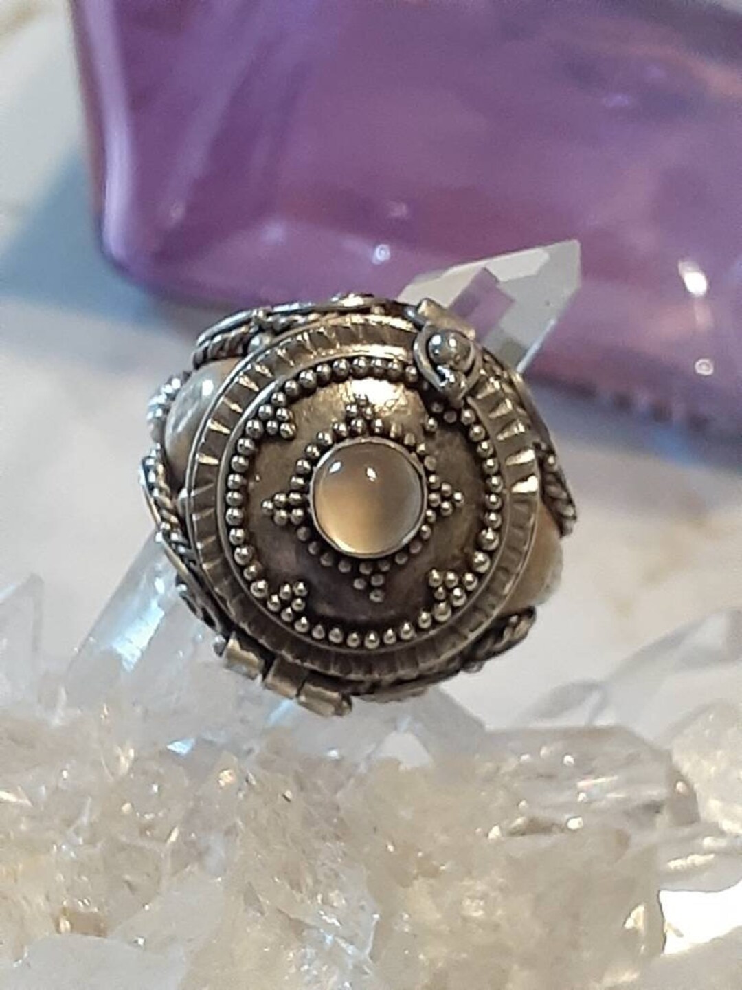 Vintage Sterling Silver Poison Ring With Moonstone Brass Filigree ...