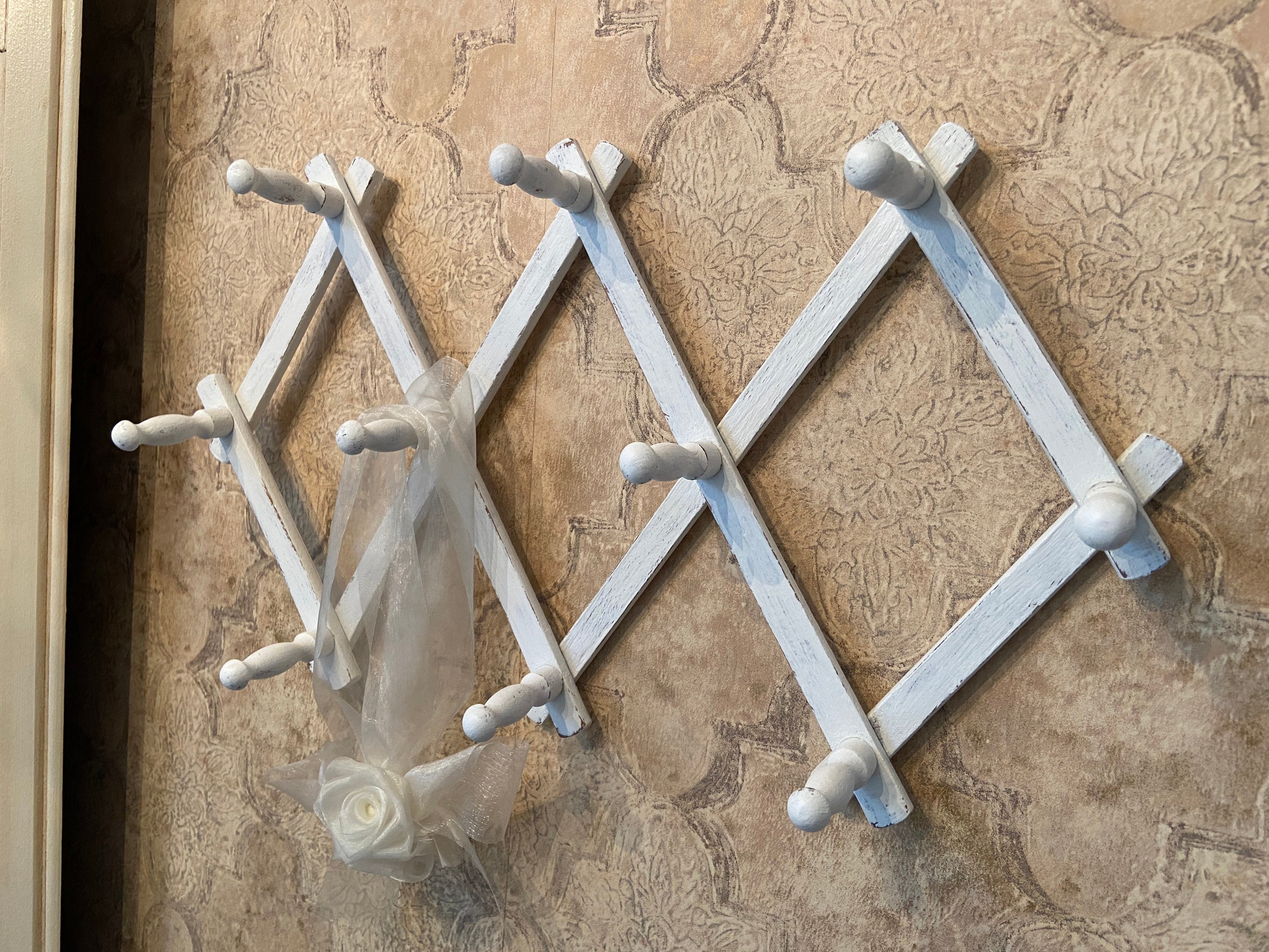 Vintage Accordion Wooden Peg Wall Rack, Peg Rack, Jewelry Holder, Wall ...