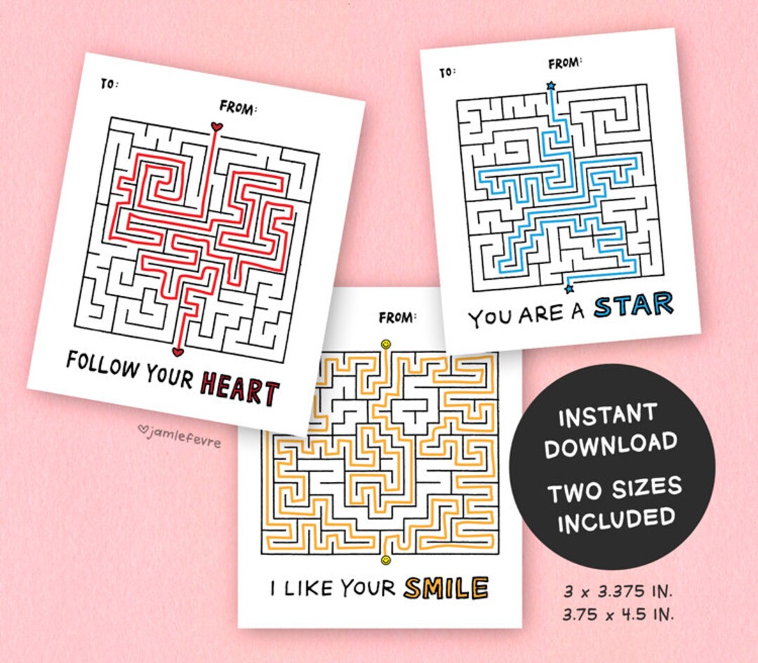 Printable Valentine • Kids Maze Pun Activity Cards • Two Sizes Included ...