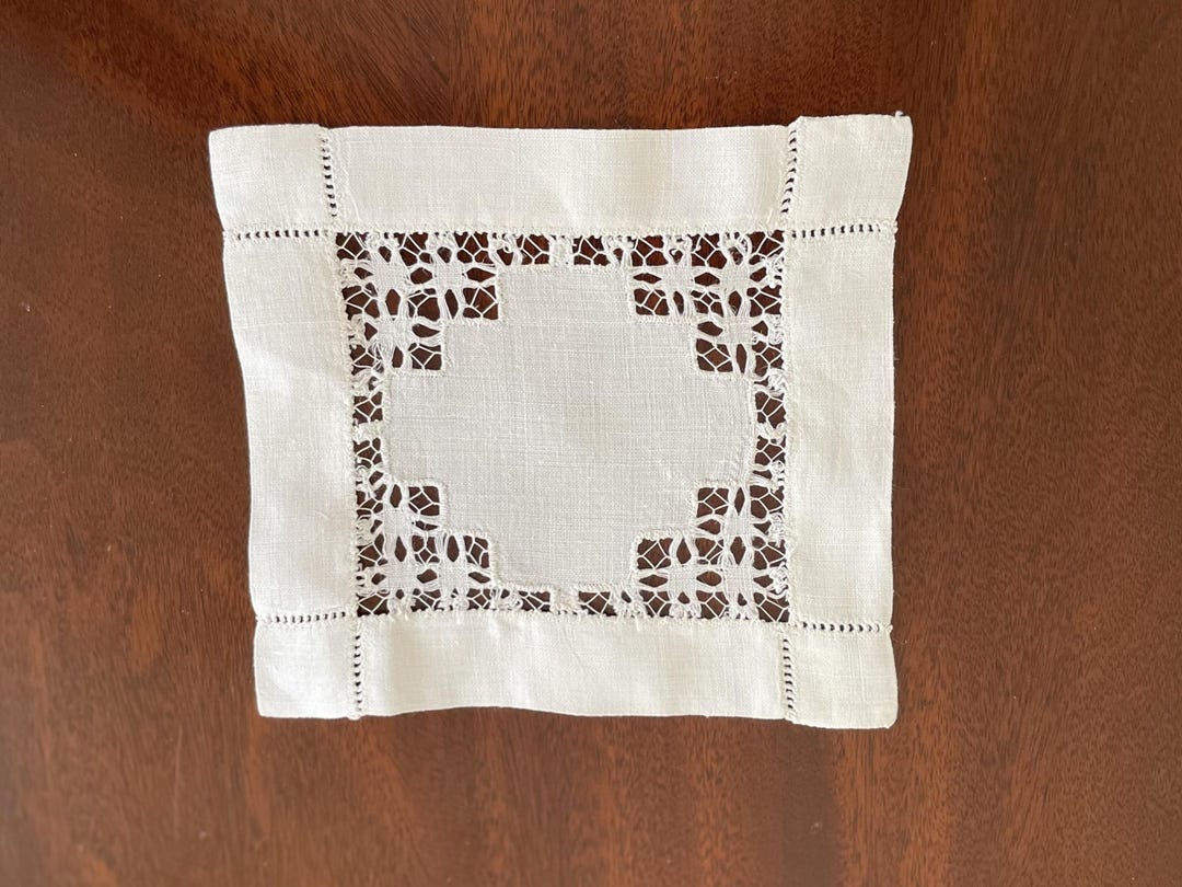 Small Square Linen Doily, Lace, Coaster - Etsy