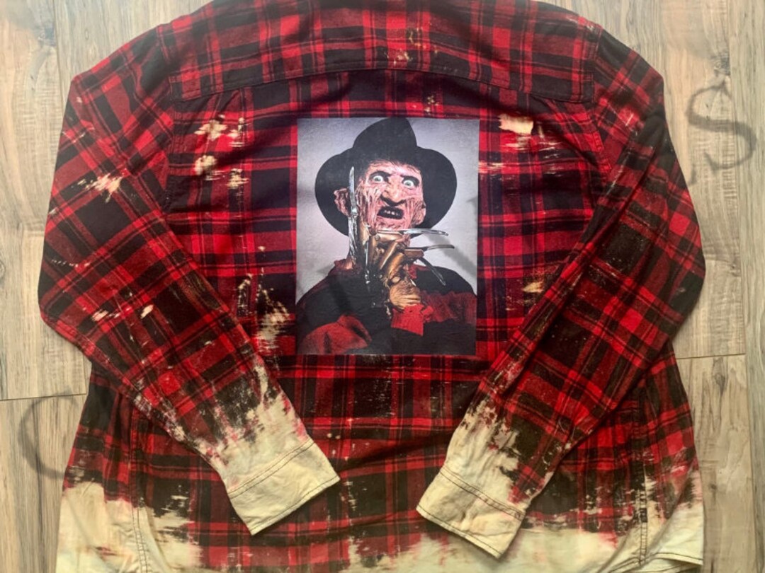Hand Bleached Horror Flannel: Freddy Krueger Graphic Shirt - Etsy