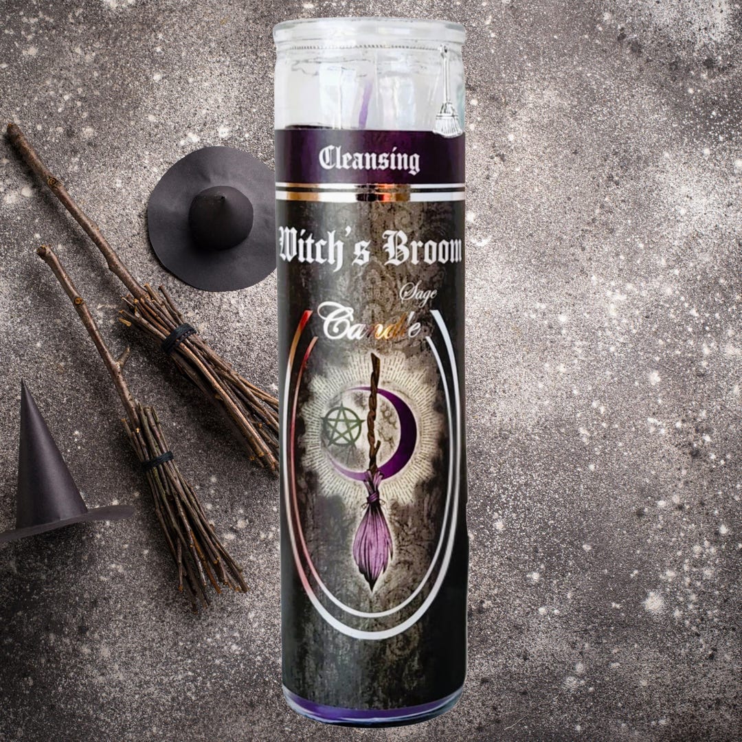 WITCH'S BROOM Candle W/broom Charm Sage Cleansing Purifying Clearing ...