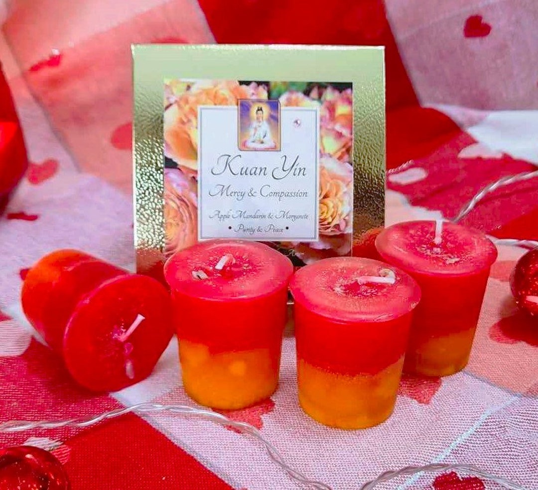 KUAN YIN Votives Box of 4 Layered Apple & Mandarin Candles morganite ...