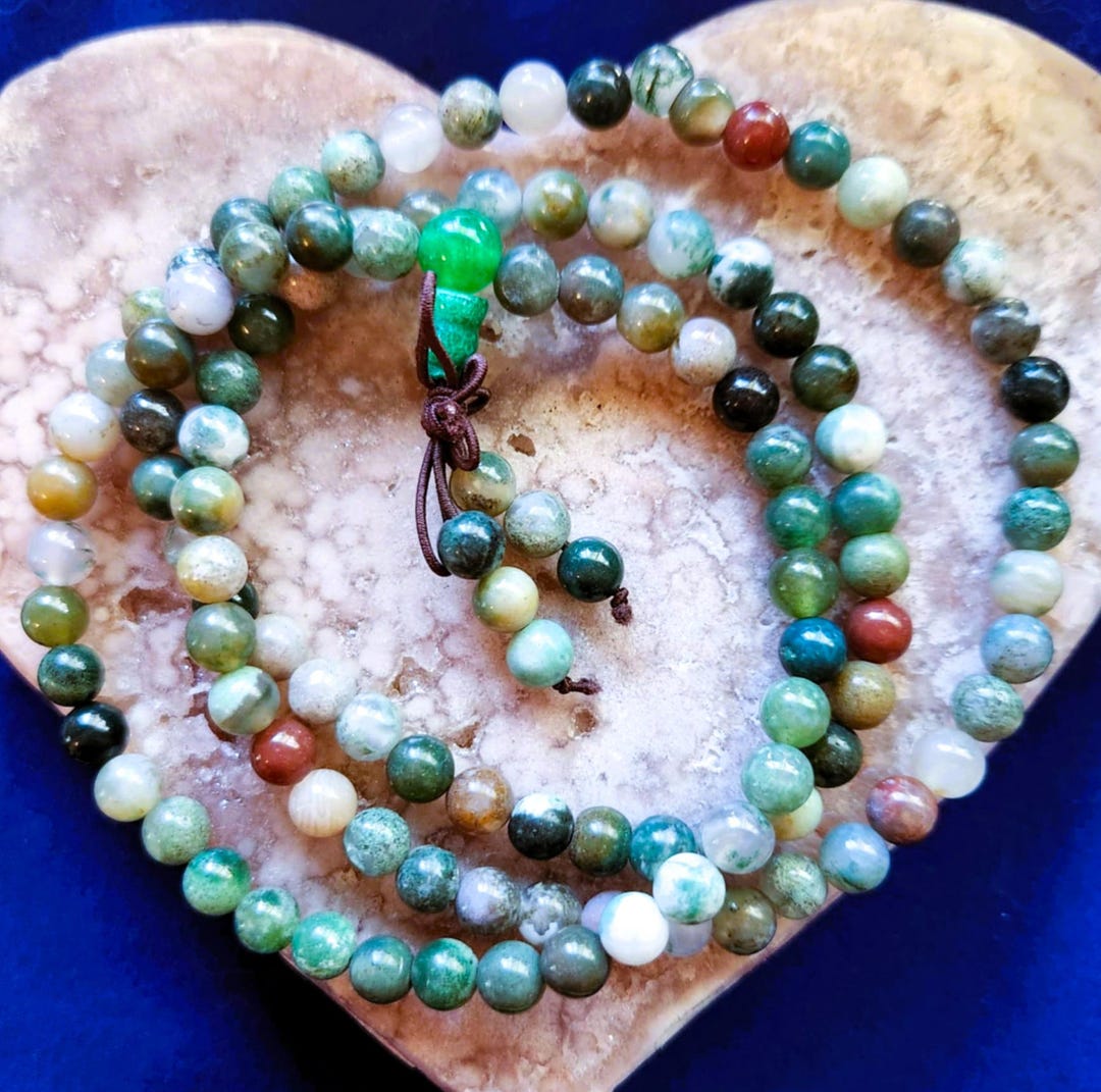 Bloodstone Agate Gemstone Mala Prayer Beads W/aventurine Drop Bead 108 ...