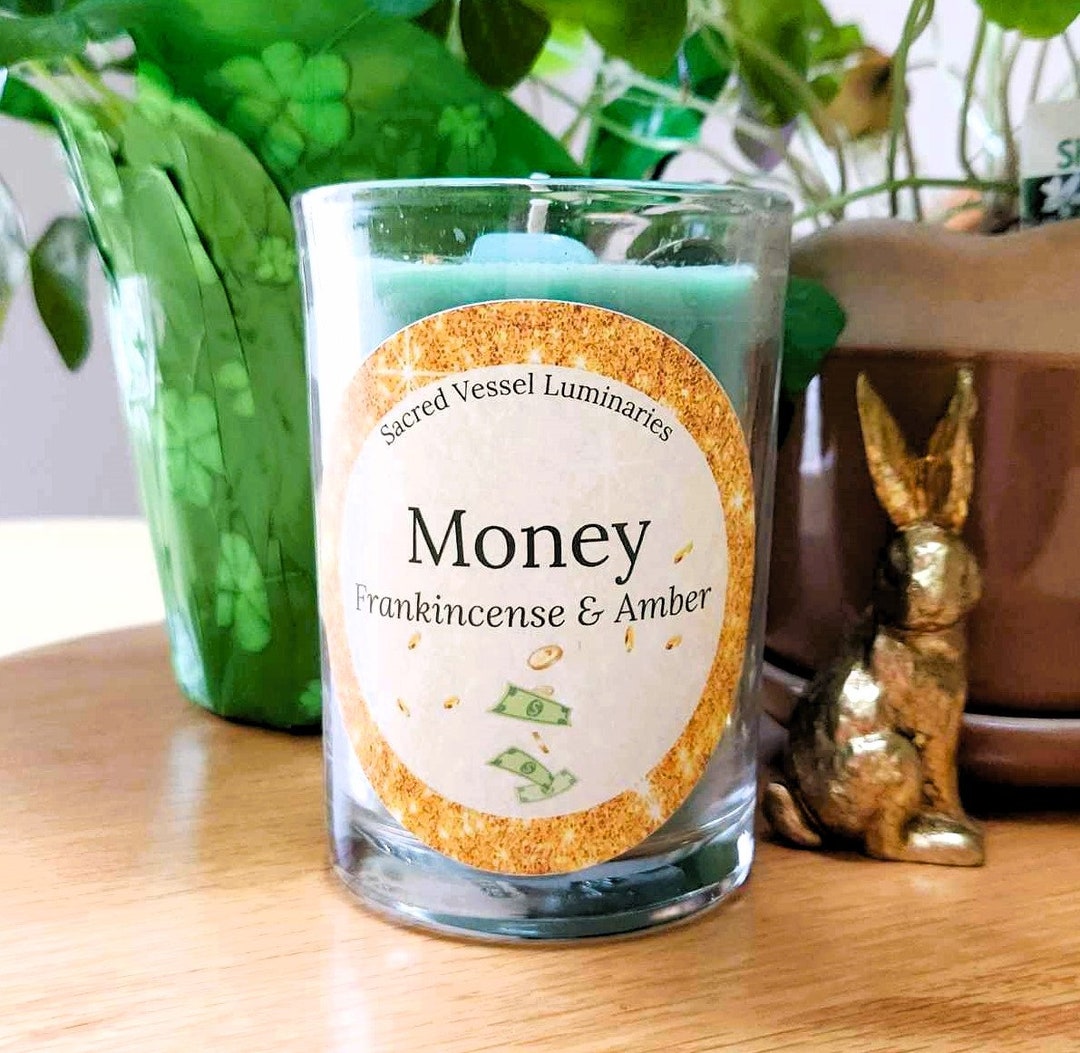MONEY Candle 12 Oz Soy Jar 3x4 Feng Shui Coin Aventurine Gold Leaf ...