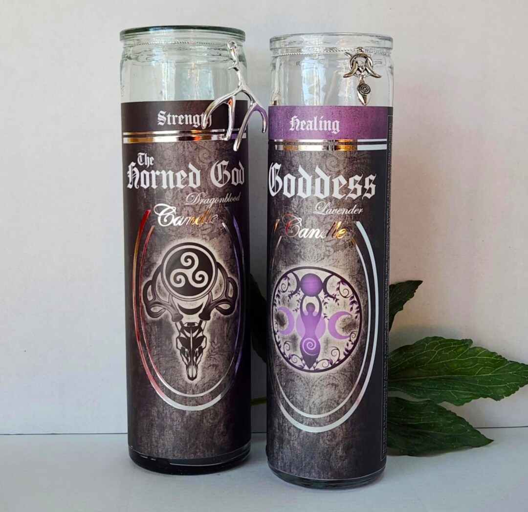 GODDESS and HORNED GOD Candle Set 2 W/charms Ritual Altar Sacred ...