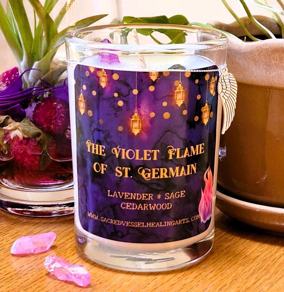 Violet Flame Candle, Ascended Master St. Germain Prayer Candle, Ltd Edition Luminary 12 Oz W ...