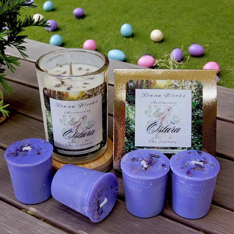 Ostara Soy Candle Set Box of 4 Votives & 12 Oz Soy Jar Eostre Spring ...