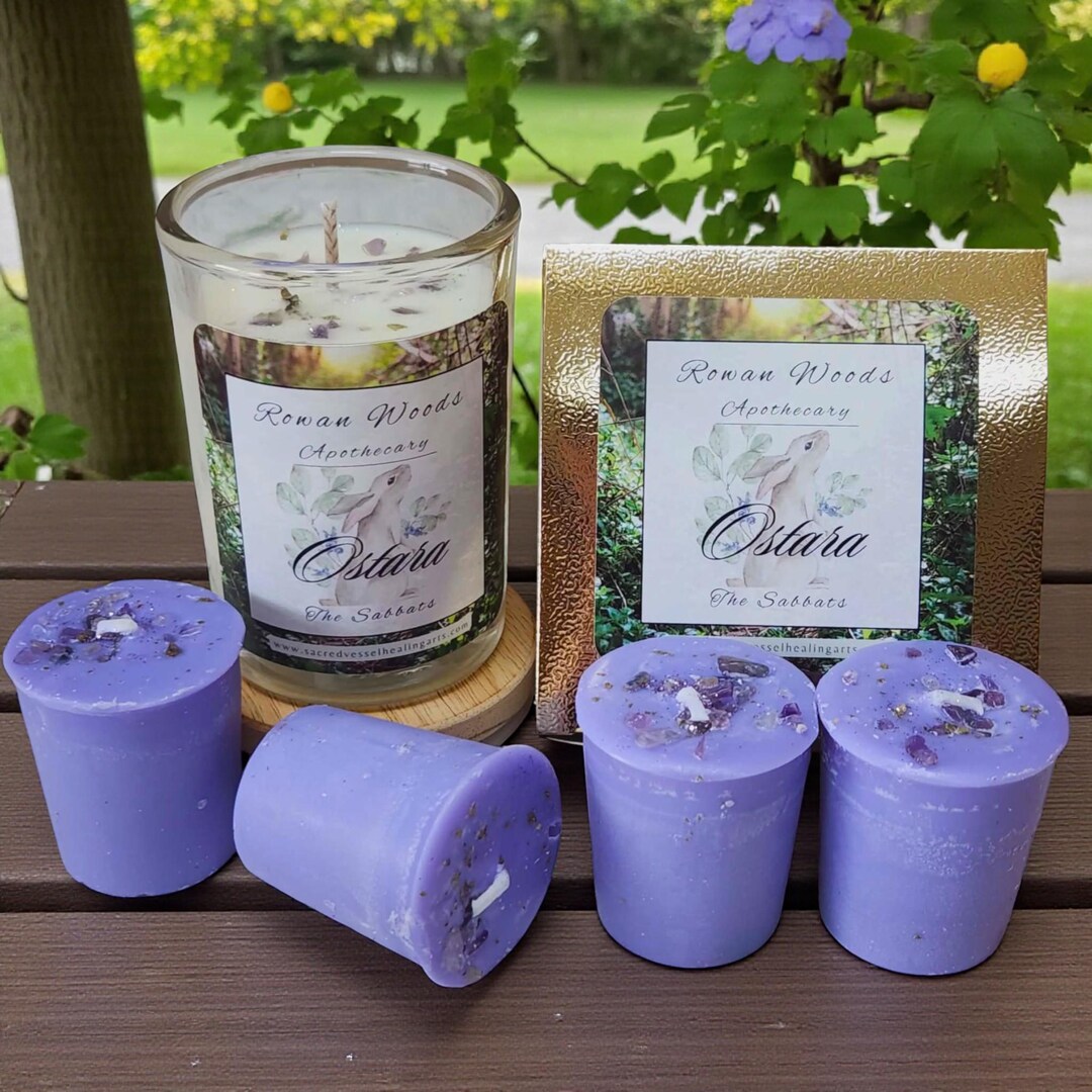 Ostara Soy Candle Set Box of 4 Votives & 12 Oz Soy Jar Eostre Spring ...