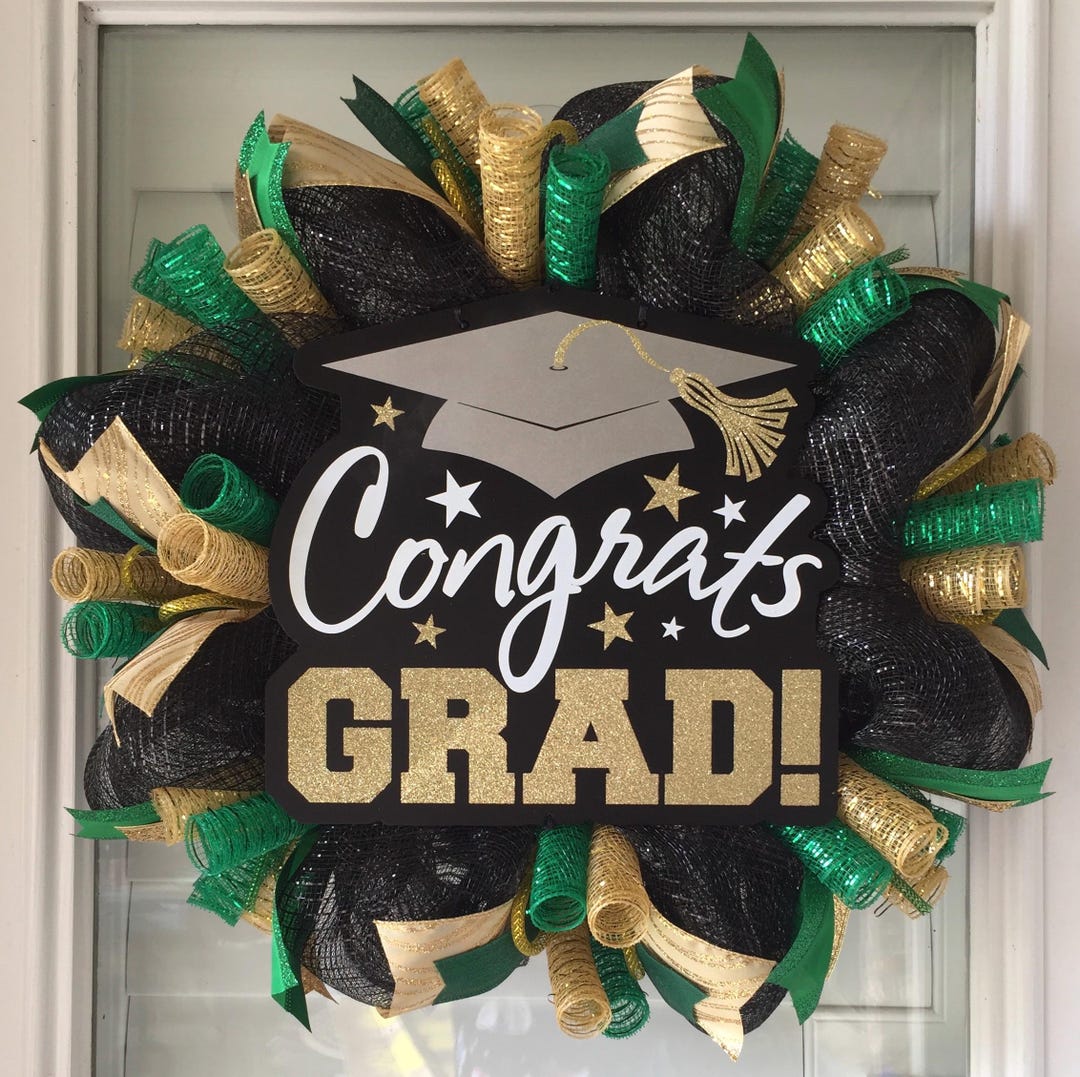 CONGRATS GRAD Green and Gold Graduation Wreath, Green and Gold School ...
