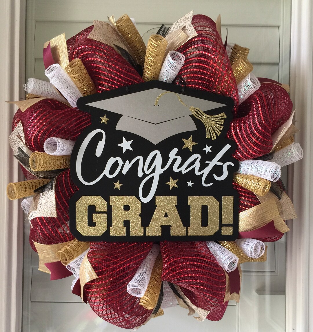 MAROON and GOLD CONGRATS Grad Graduation Wreath, Red and Gold School ...