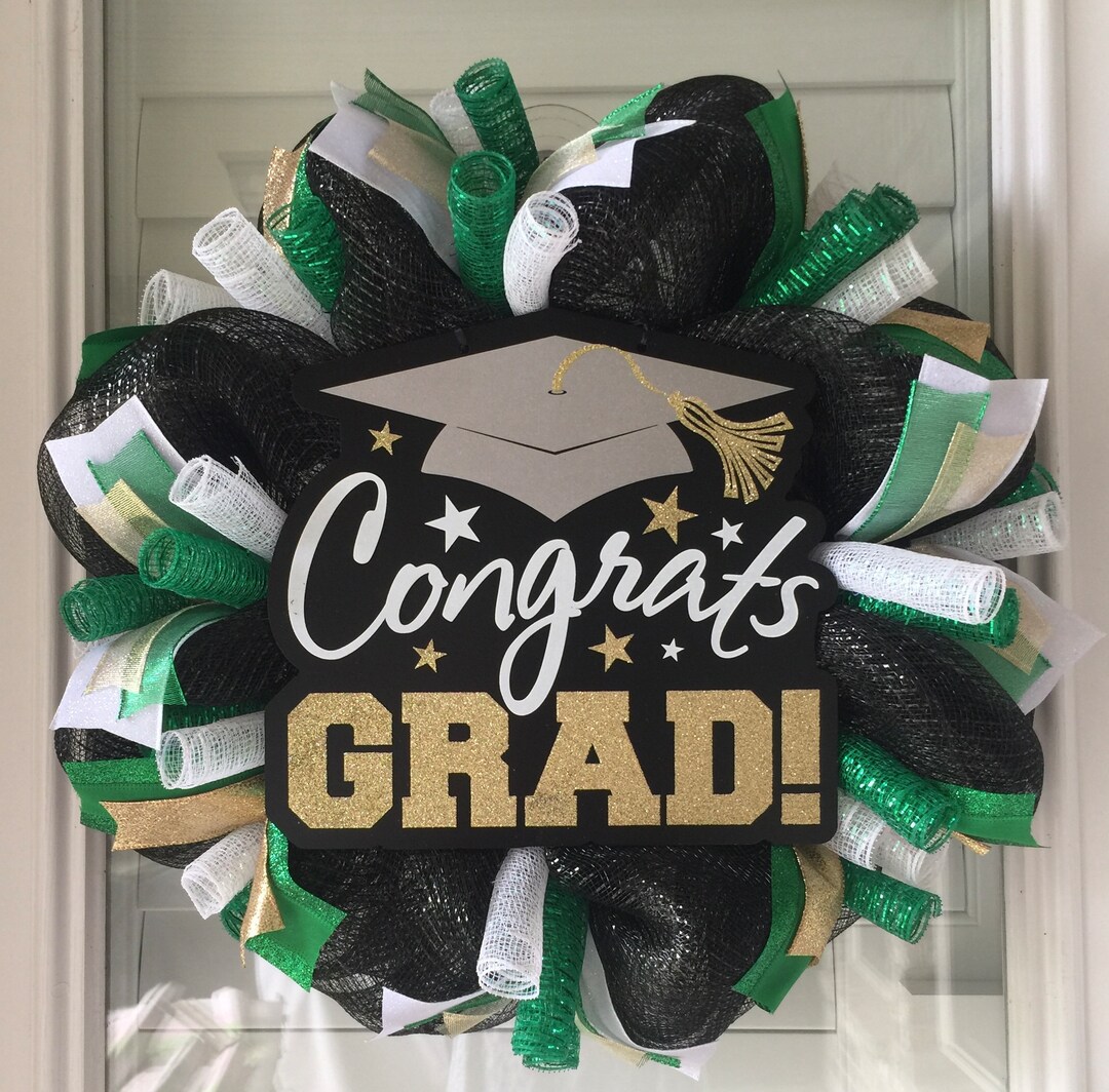 CONGRATS GRAD Green and Gold Graduation Wreath, Green and Gold School ...