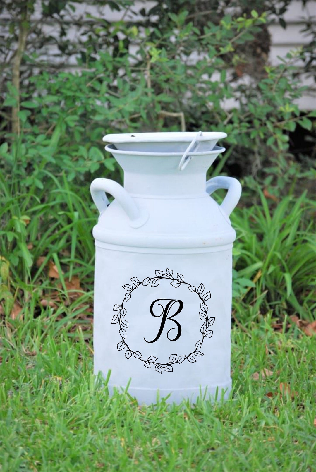 Wreath Personalized Monogram Decal , Milk Can Decal Decorating, Wreath ...