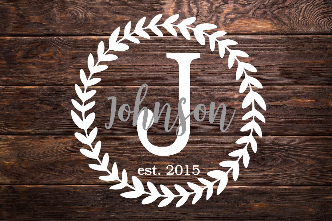Wreath Monogram Decal | Wedding Decal | Last Name Decal | Last Name ...