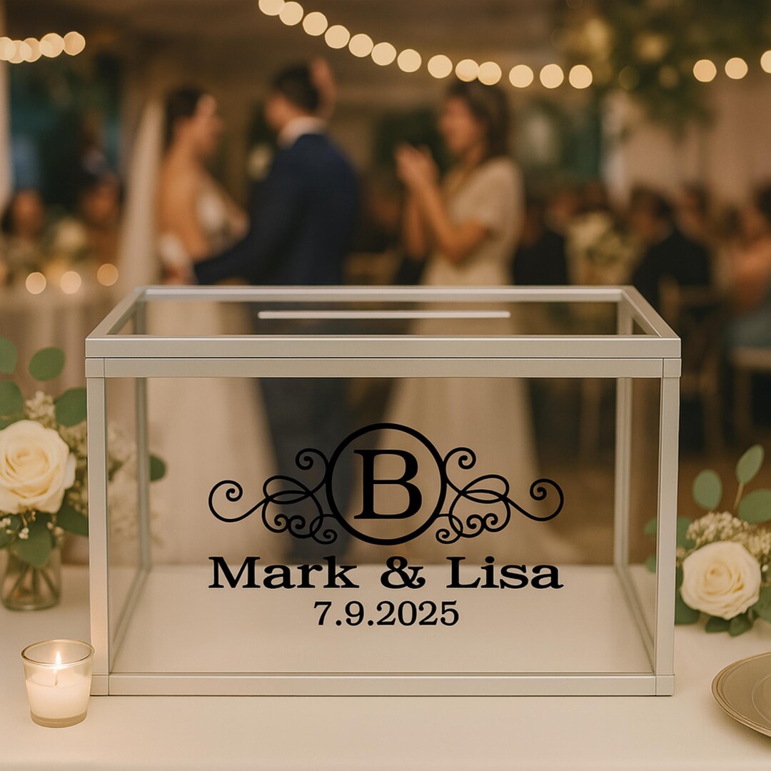 Personalized Wedding Card Box Decal – Custom Name & Date Vinyl Sticker ...