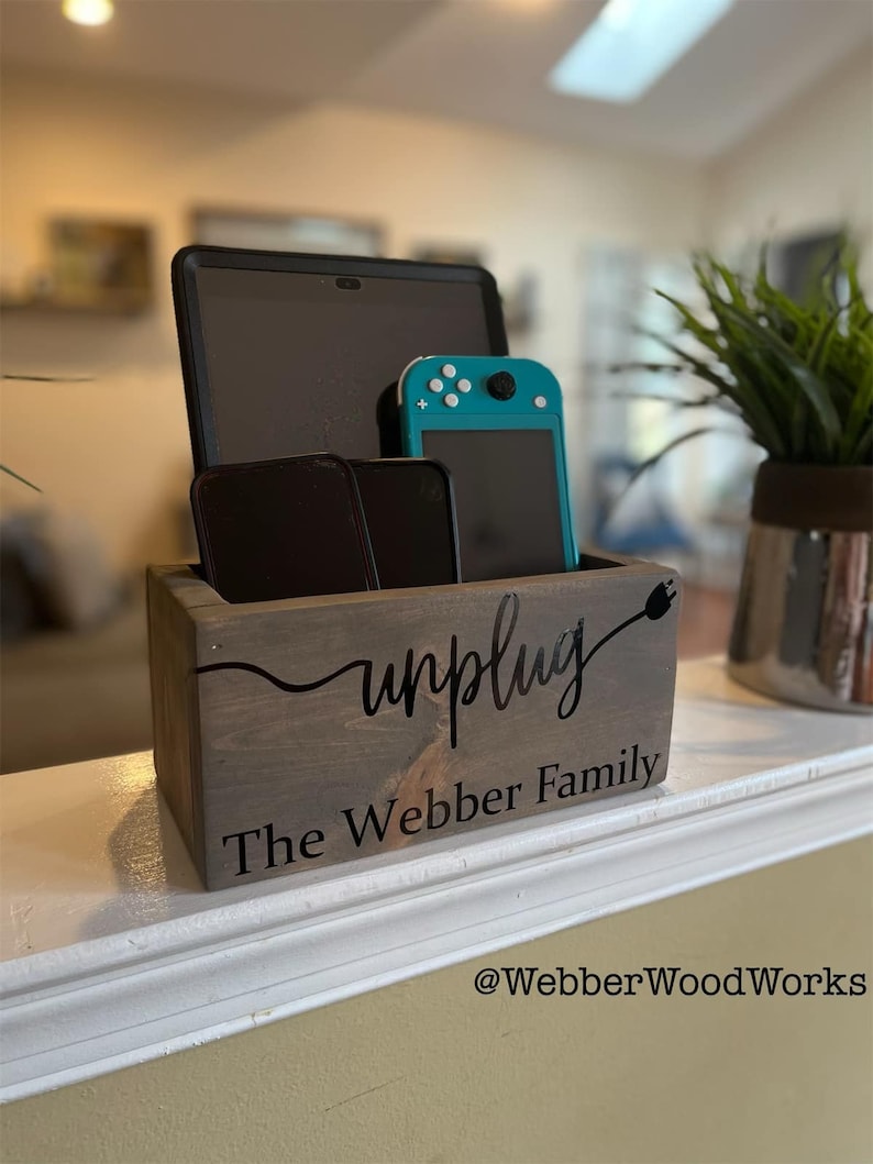 Unplug Wooden Box, Unplug Electronics Storage Box, Tech Time Out Box ...