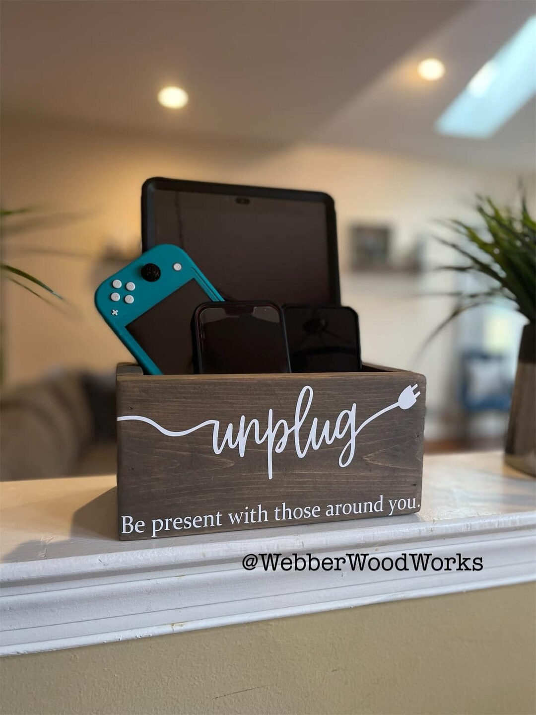 Unplug Wooden Box, Unplug Electronics Storage Box, Tech Time Out Box ...