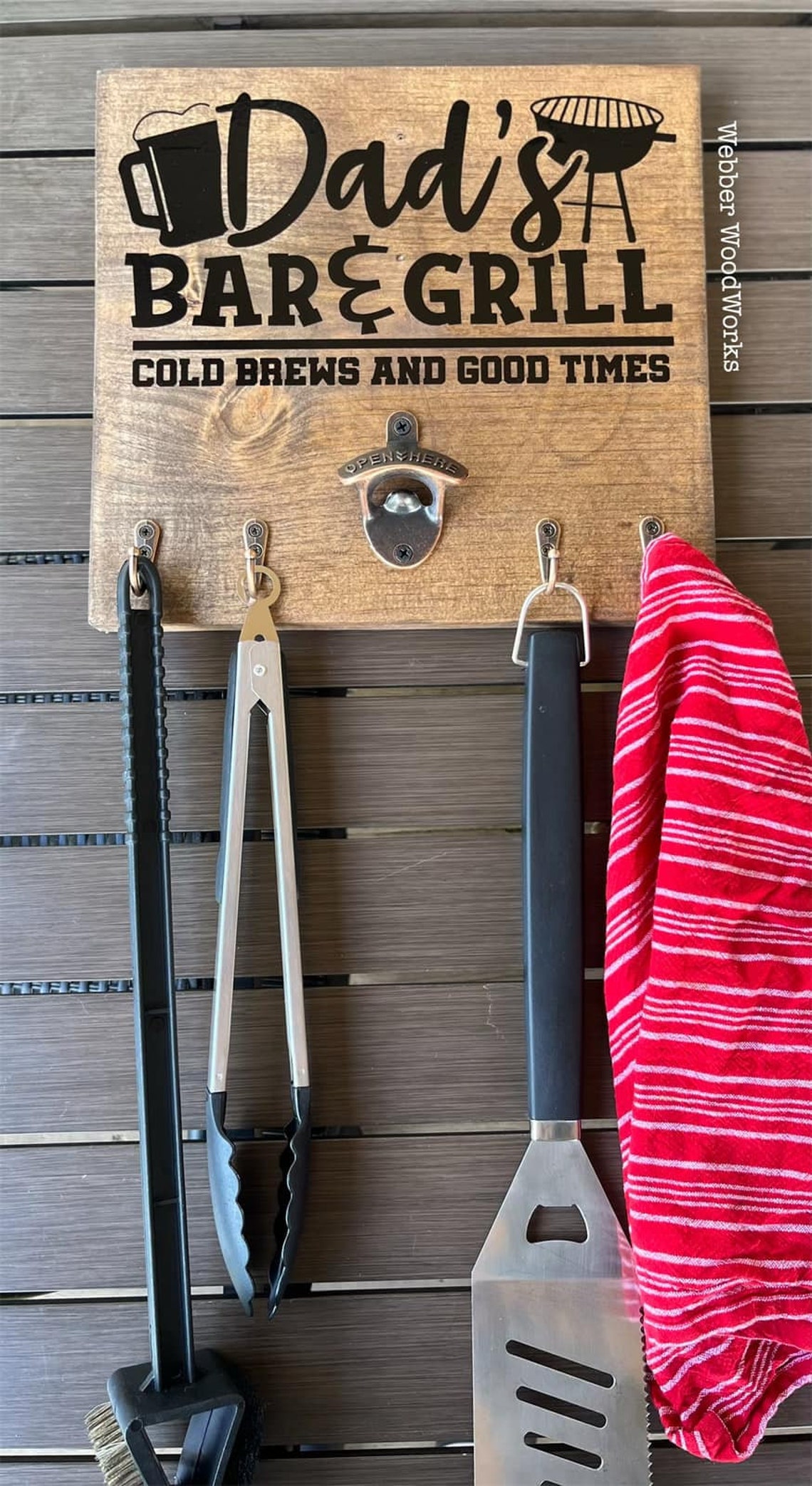 Wooden BBQ Utensil Holder and Bottle Opener, BBQ Accessories, Father's ...