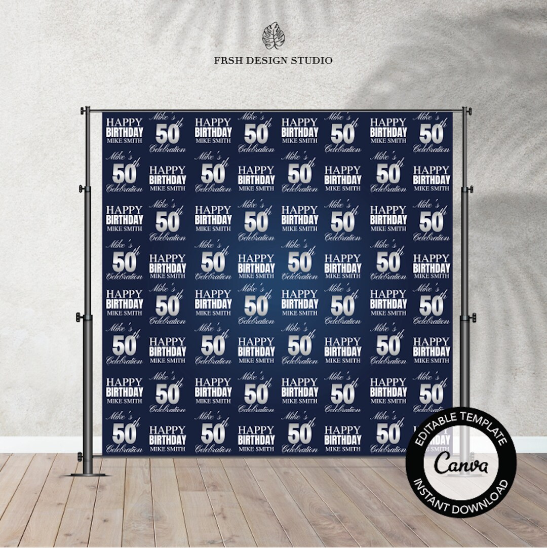 Digital Step and Repeat Birthday Vinyl Backdrop Navy, Pink, Red, or ...
