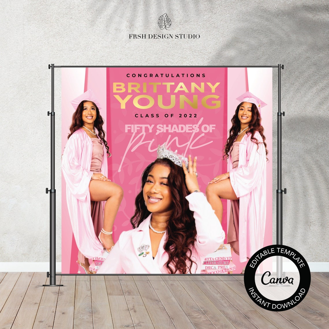 Digital "50 Shades of Pink" Graduation Graduation Vinyl Backdrop Pink ...
