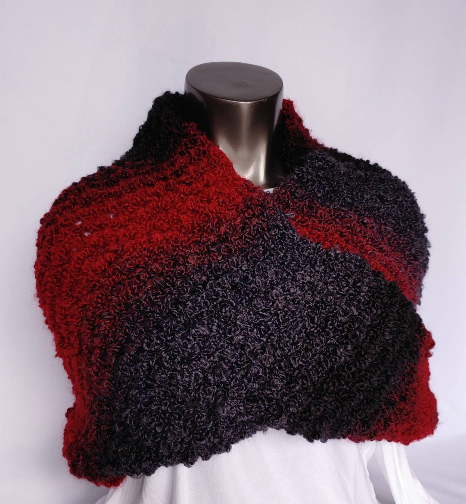 Chunky Soft Red Black Grey Stripe Hand Knit Infinity Scarf - Etsy