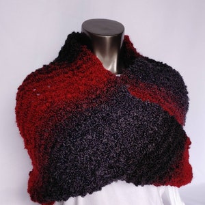 Chunky Soft Red Black Grey Stripe Hand Knit Infinity Scarf - Etsy