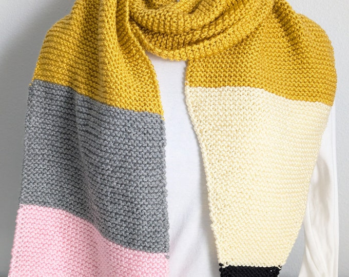 Hand Knit Mustard Pink Silver off White Black Pencil Scarf Illustrator ...